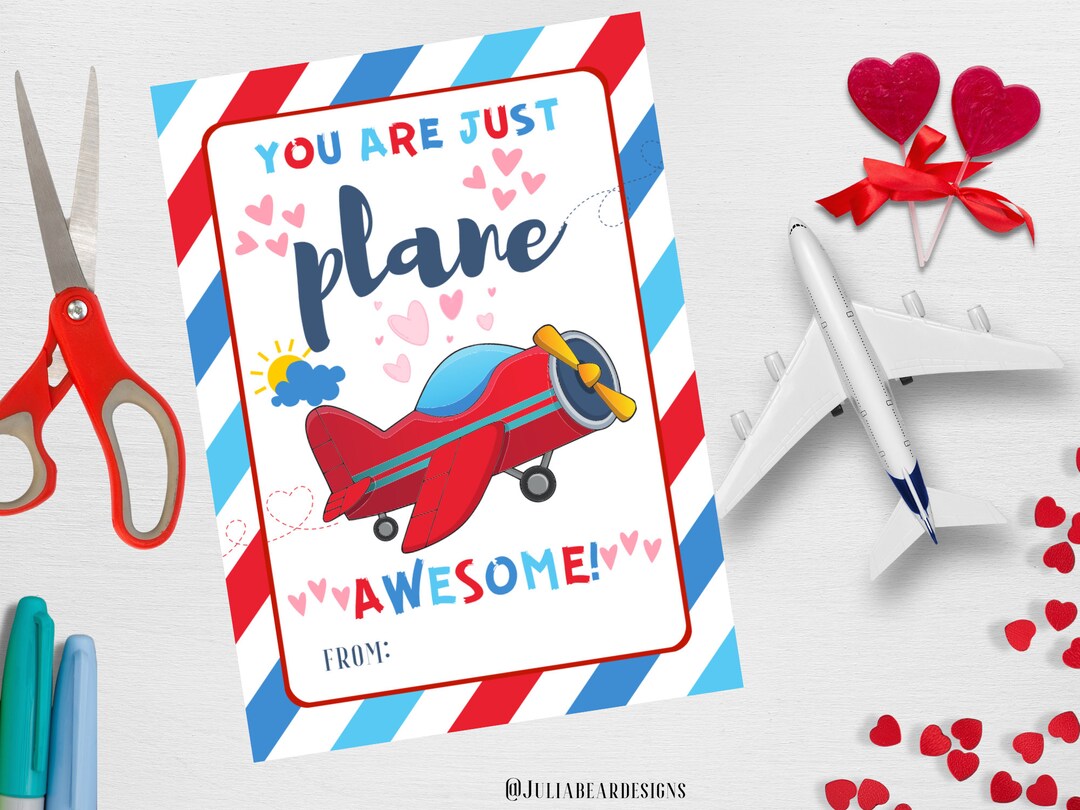 Airplane Valentines Cards Editable Valentine Template Instant Digital ...