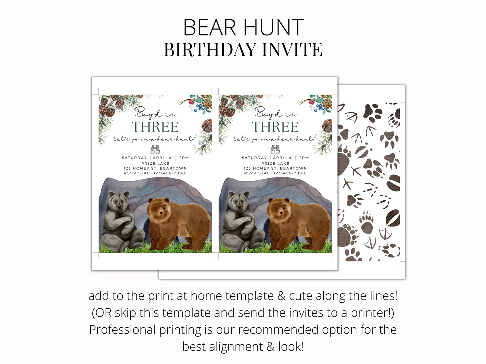 Bear Hunt Birthday Invitation Template Instant Digital Download ...