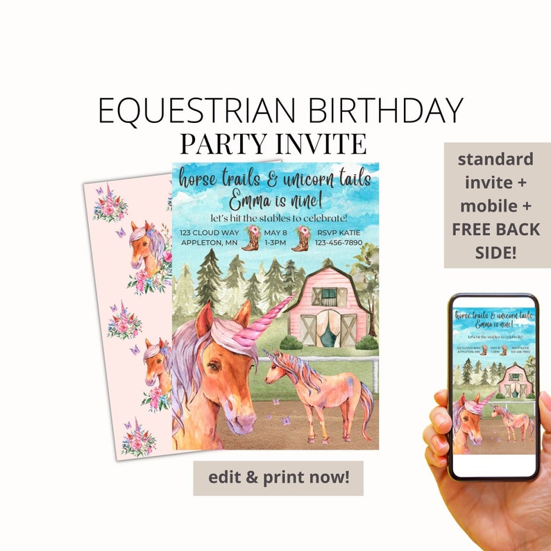 Equestrian Birthday Invitation Template Instant Digital Download ...