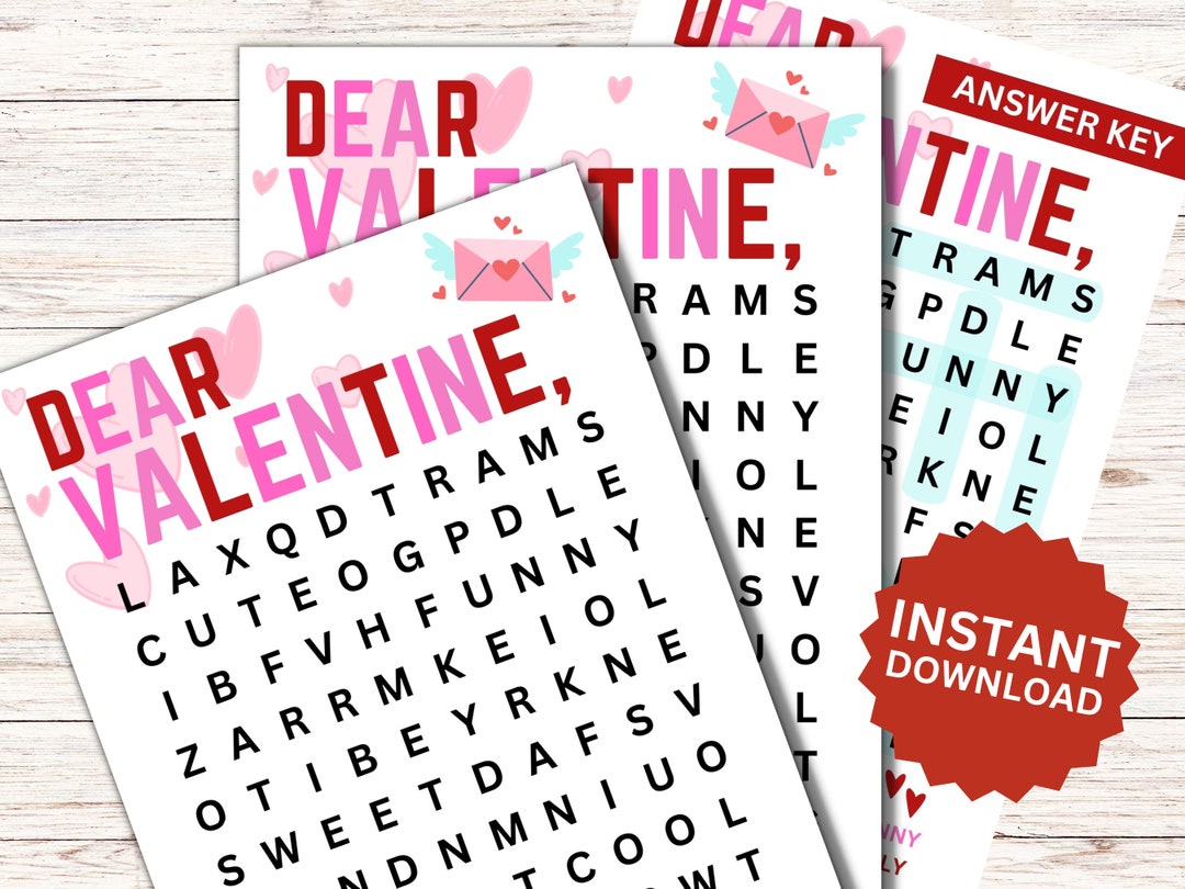 Dear Valentine Word Search Printable, Valentines Activities for Kids ...