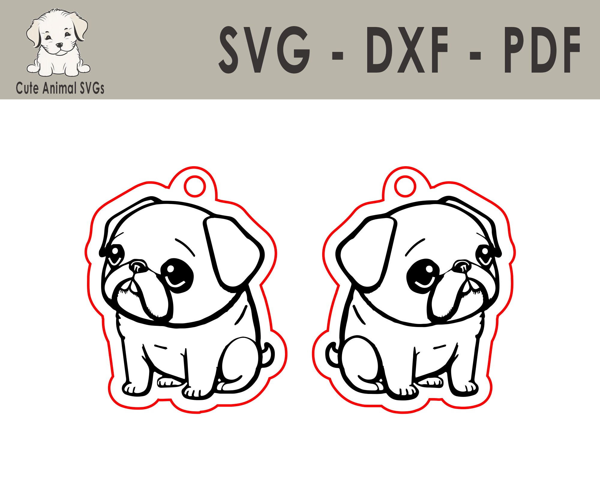 Pug Cute Animal SVG Earrings Download Dxf Jewelry Sticker PDF Glowforge ...
