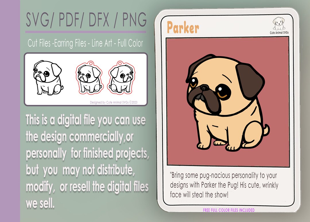 Pug Cute Animal SVG Earrings Download Dxf Jewelry Sticker PDF Glowforge ...