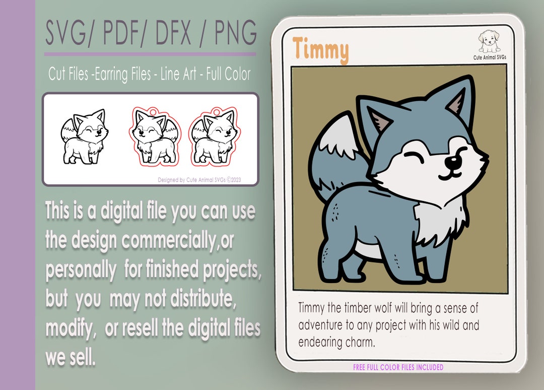 Timber Wolf Retriever Cute Animal SVG Earrings Download Dxf Jewelry ...