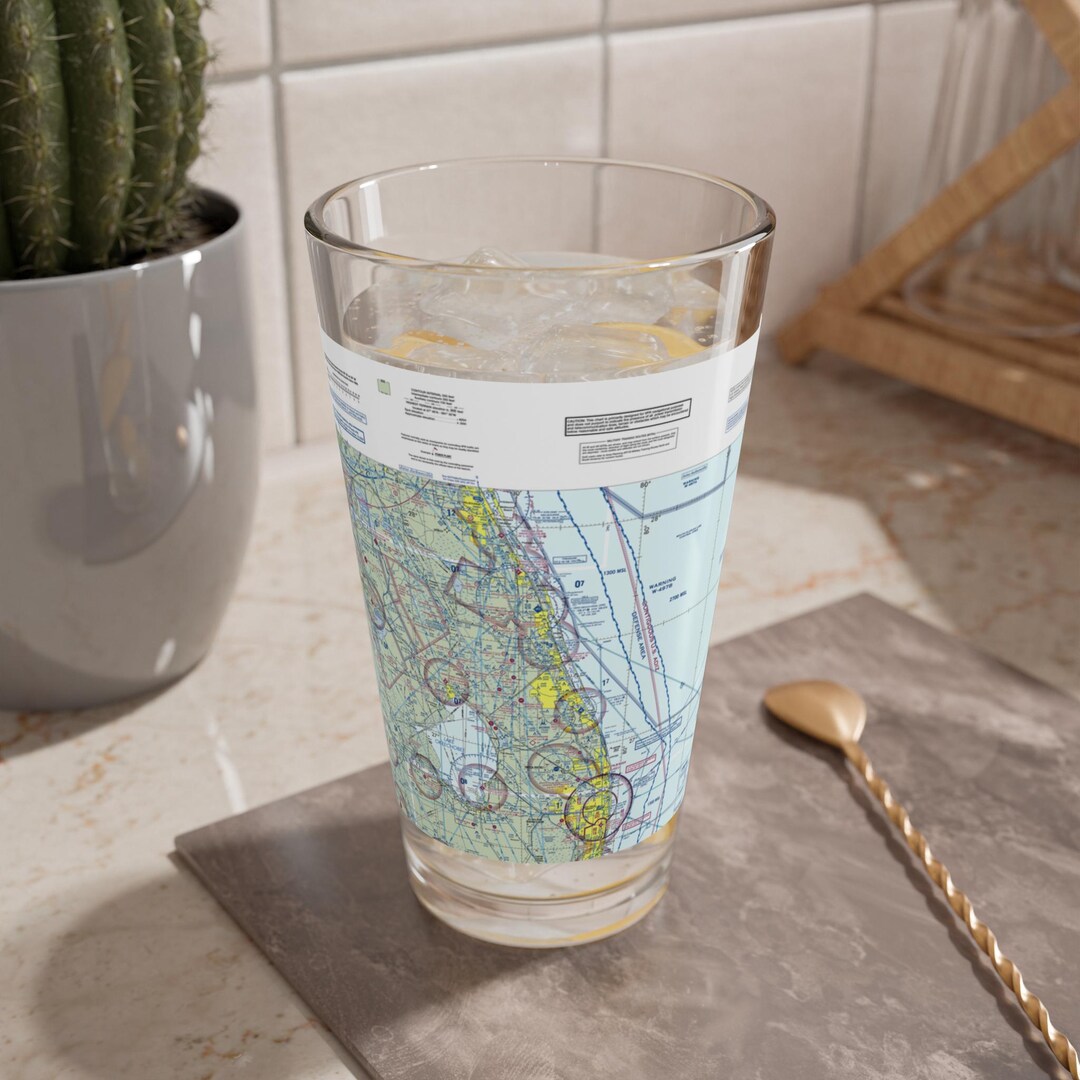 Miami VFR Sectional Chart Mixing Glass 16oz | Aviation Pilot Bar Glass ...