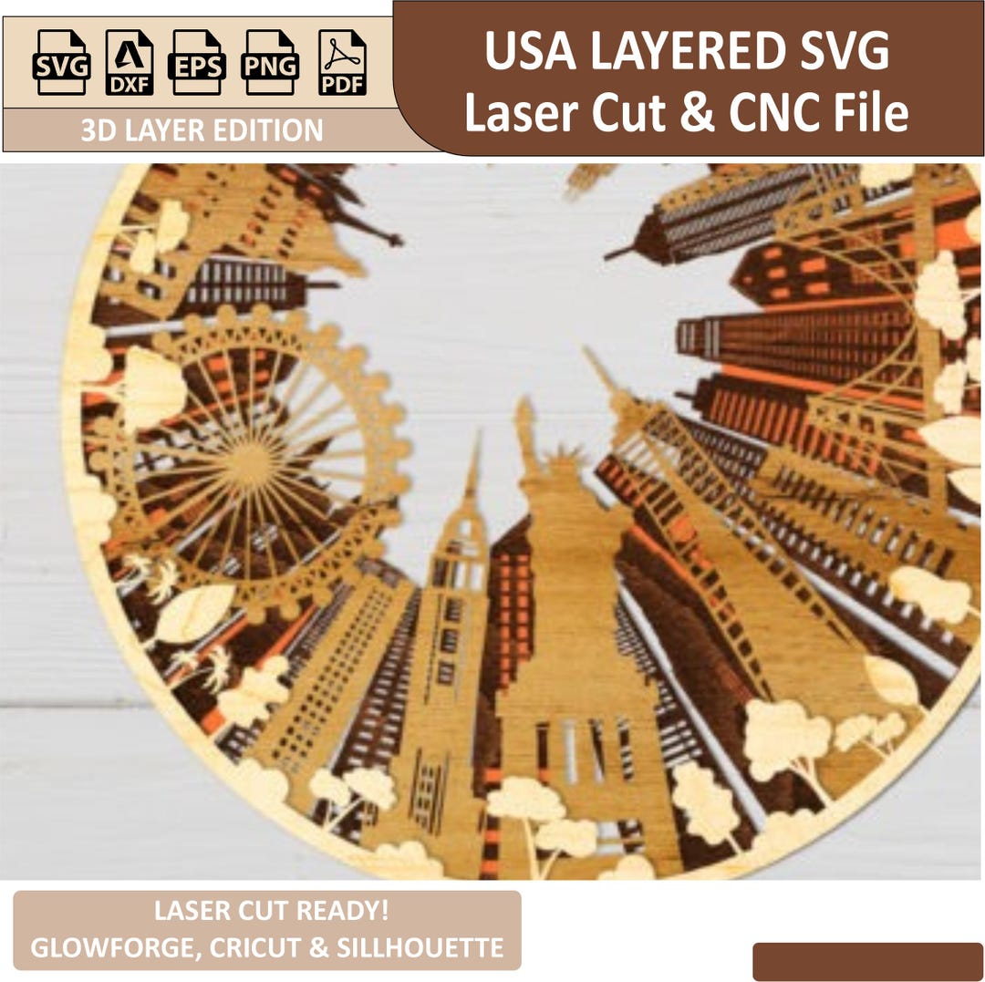 USA Layered SVG Laser Cut & Cnc File for Patriotic Crafts, 3D Layered ...