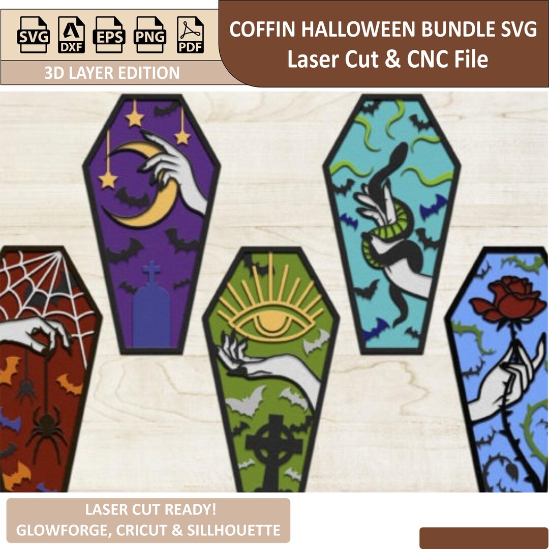 Coffin Halloween Bundle SVG – Laser Cut & CNC File for Spooky Crafting ...