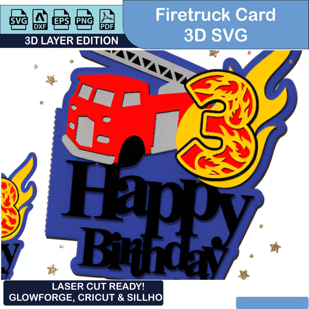 Firetruck Card 3D SVG Template for Cricut & Silhouette, Pop-up Fire ...