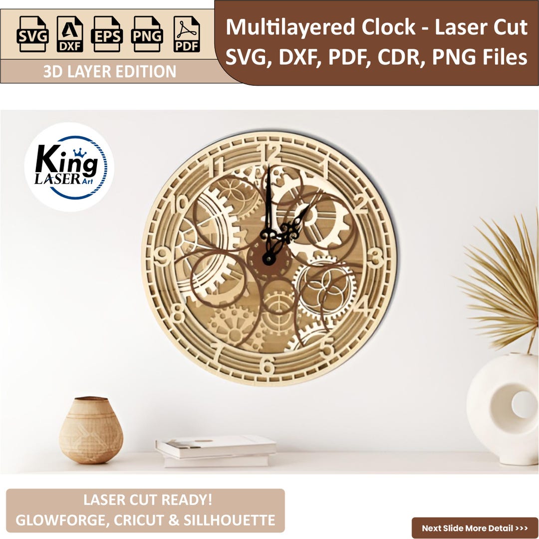 Clock Multilayer Laser Cut Files, 3D Layer Clock SVG Files for Cricut ...
