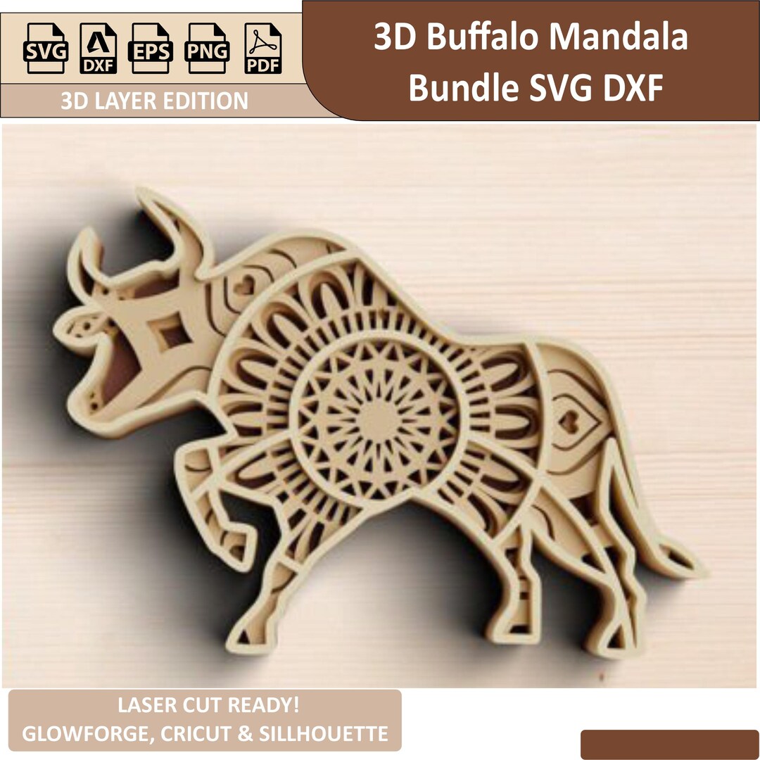 3D Buffalo Mandala SVG DXF Bundle - Native American Animal Design for ...