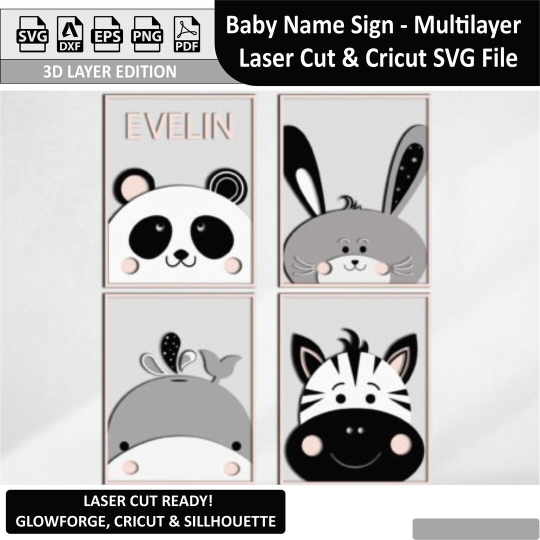 Baby Name Sign - Multilayer Laser Cut Wood Nursery Decor & Personalized ...