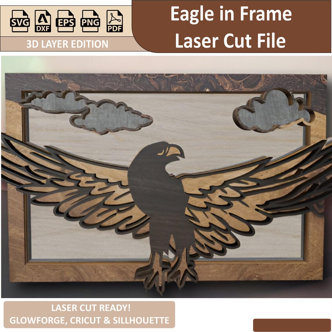 Eagle Laser Cut File for CNC & Laser Cutting, Eagle in Frame SVG DXF ...