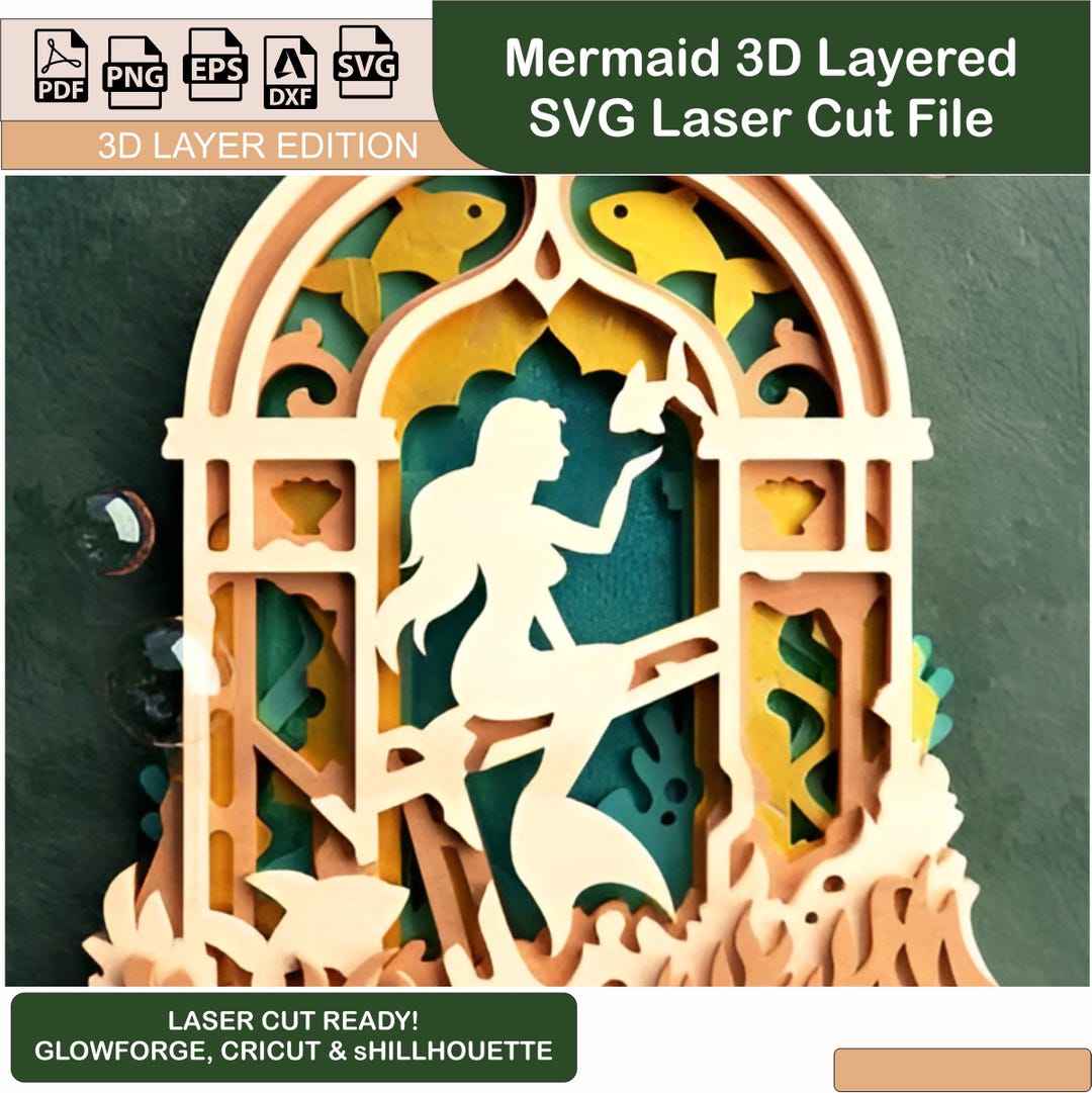 Mermaid 3D Layered SVG File for Laser Cutting, Nautical Craft Design ...