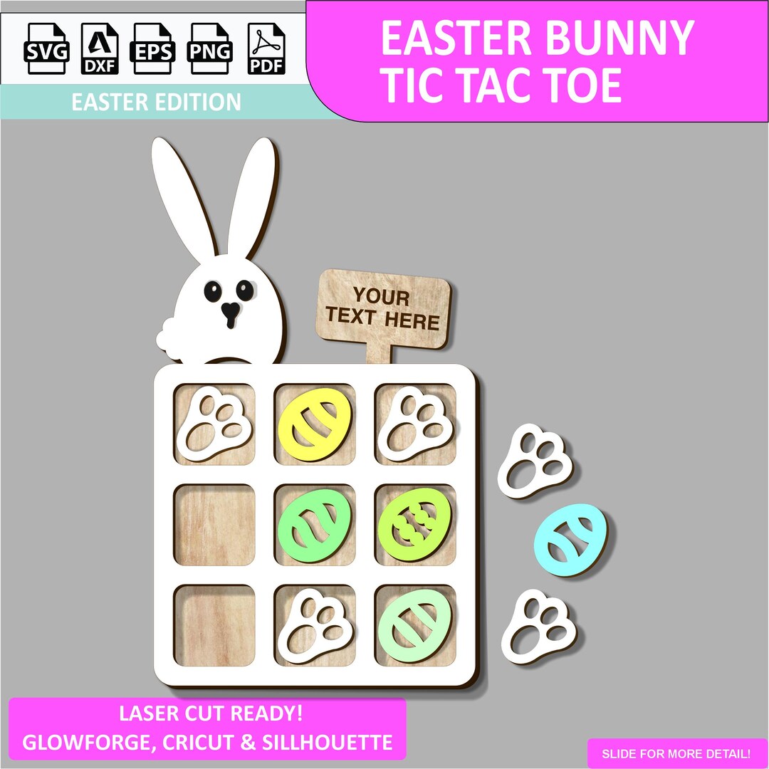 Easter Bunny Tic Tac Toe SVG Files for Laser Cut & Cricut | Fun Easter ...