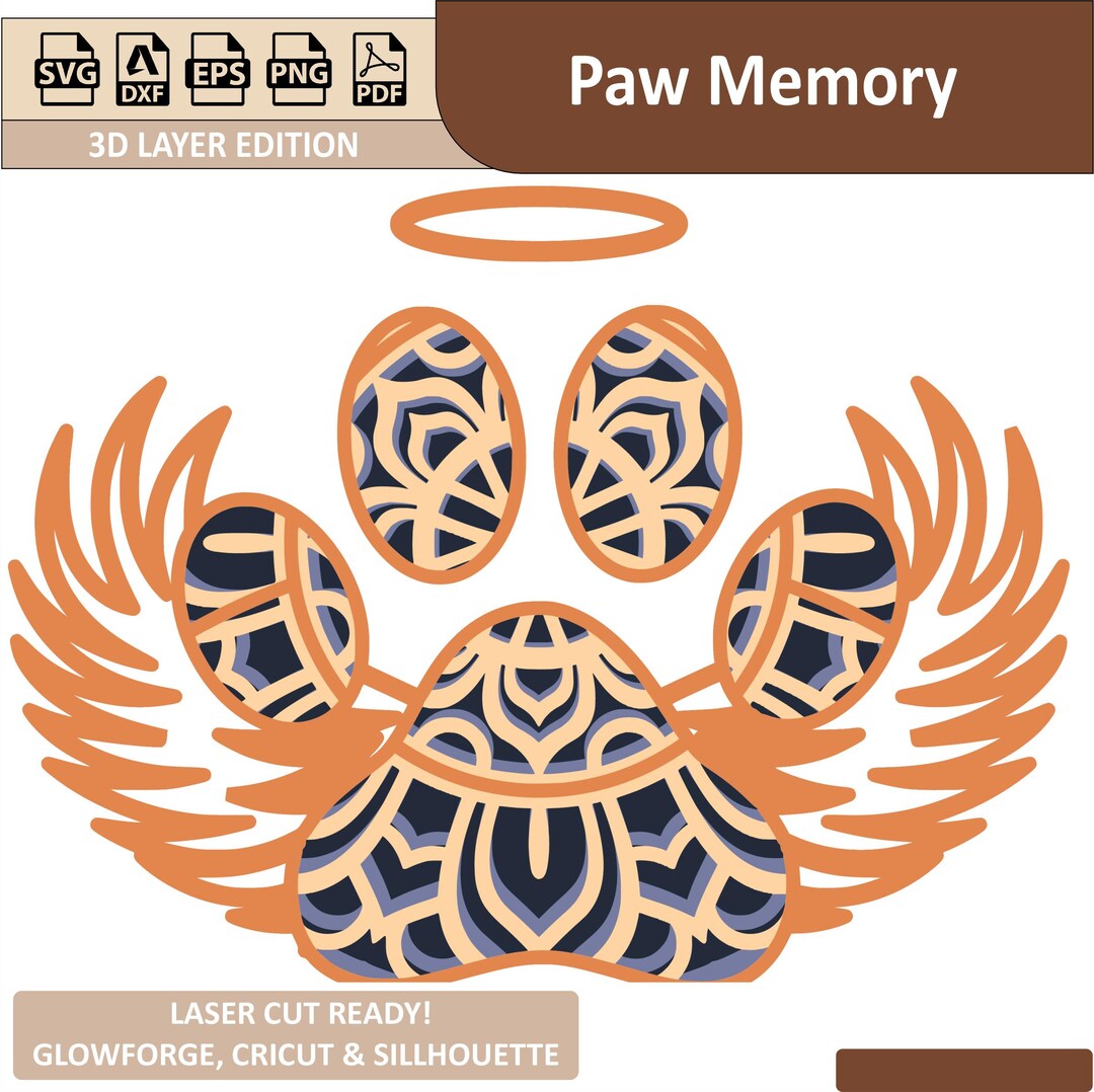 Paw Memory Laser Cut Files for Cricut Glowforge Silhouette | Pet Keepsake SVG Cut Design - Etsy ...