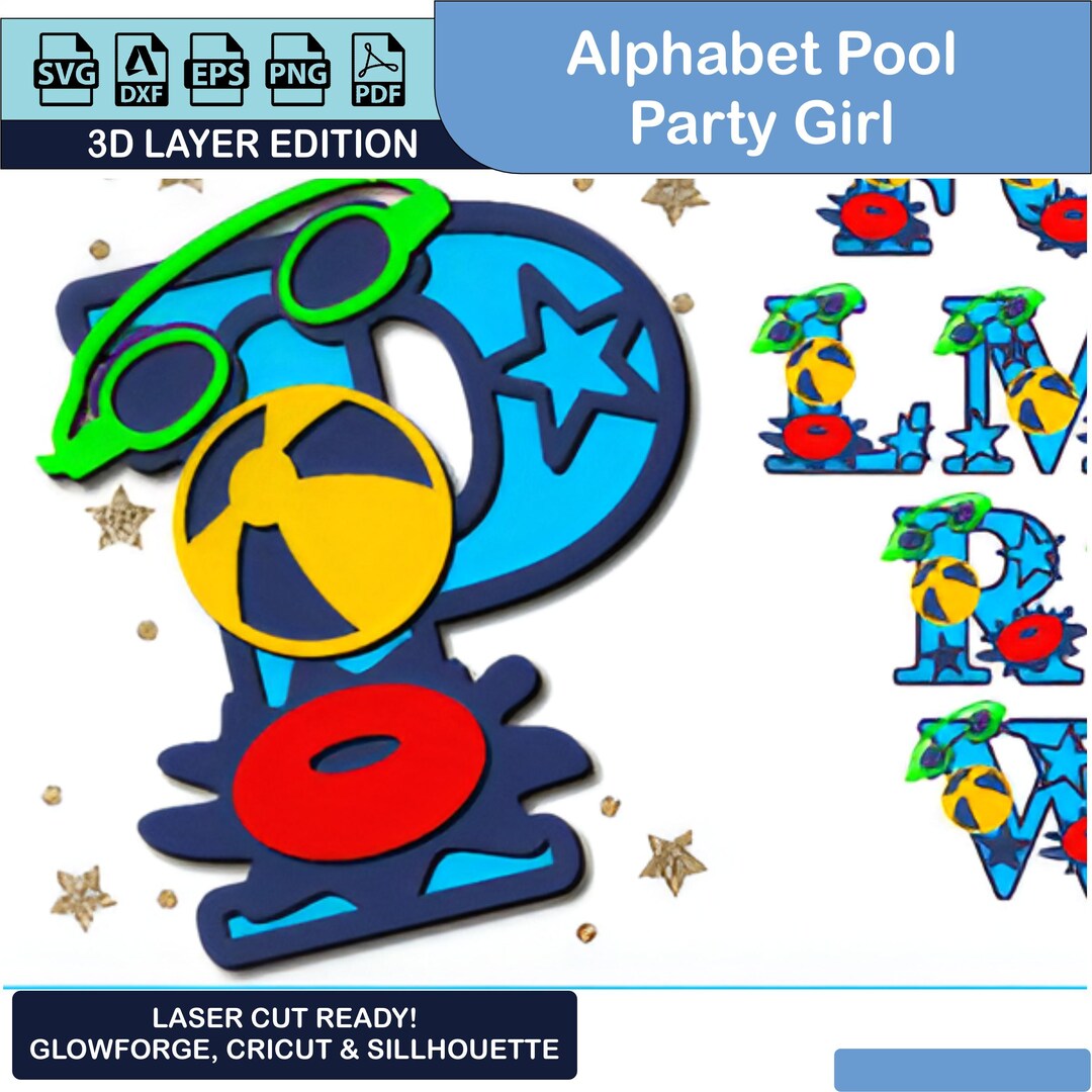Alphabet Pool Party Girl Invitation, Custom Birthday Invite for Kids ...