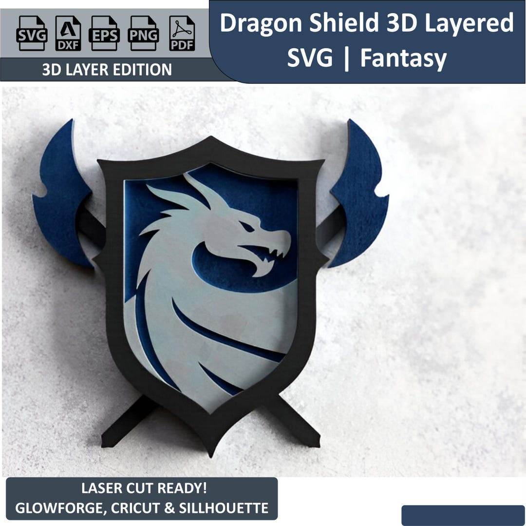 Dragon Shield 3D Layered SVG Cut File | Fantasy Dragon Craft Template ...