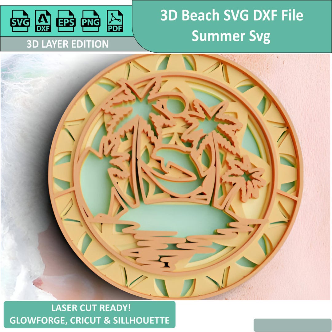 3D Beach SVG DXF File - Summer Cut Files for Cricut & Silhouette ...