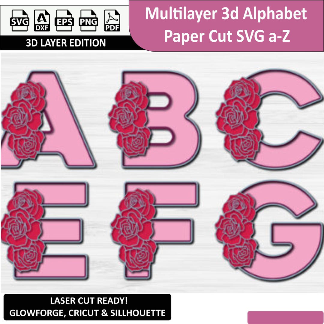 Multilayer 3D Alphabet Paper Cut SVG A-z | Layered Lettering Template ...