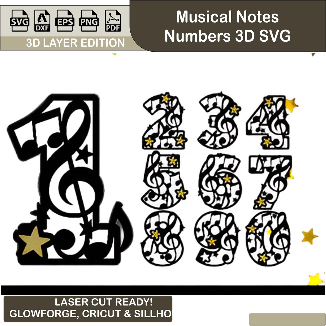 Musical Notes Numbers 3D SVG Cut Files for Cricut & Silhouette ...