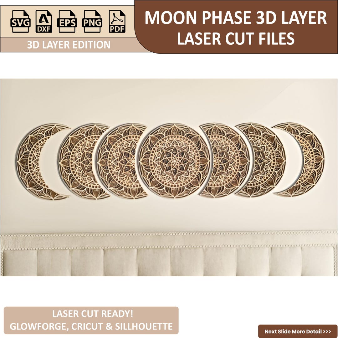 Moon Phases 3D Layer Laser Cut File – Layered Mandala & Engraved Lunar ...