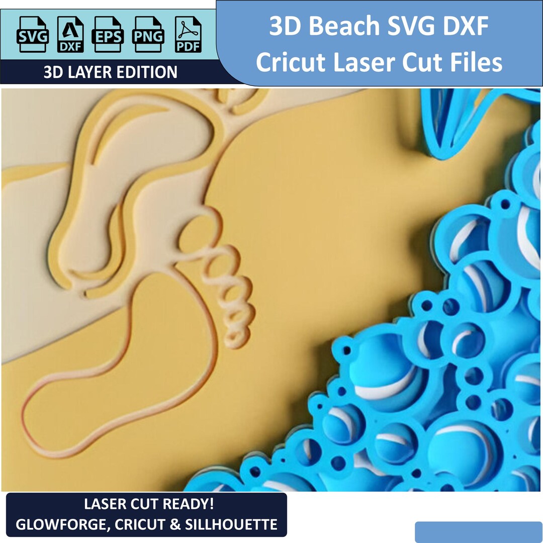 3D Beach SVG DXF Files for Cricut & Laser Cut – Layered Coastal Home ...