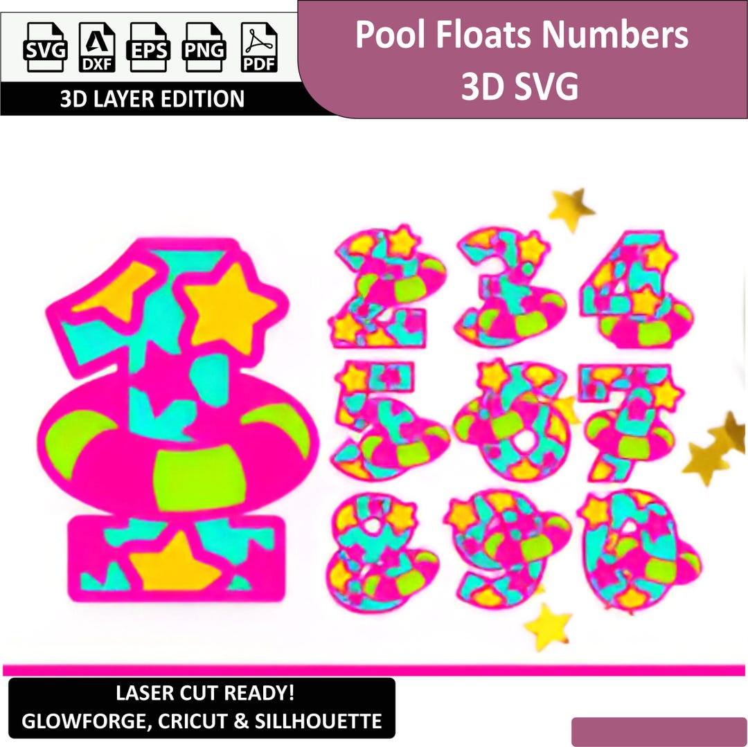3D Pool Float Numbers SVG Cut Files for Cricut & Silhouette, Summer ...