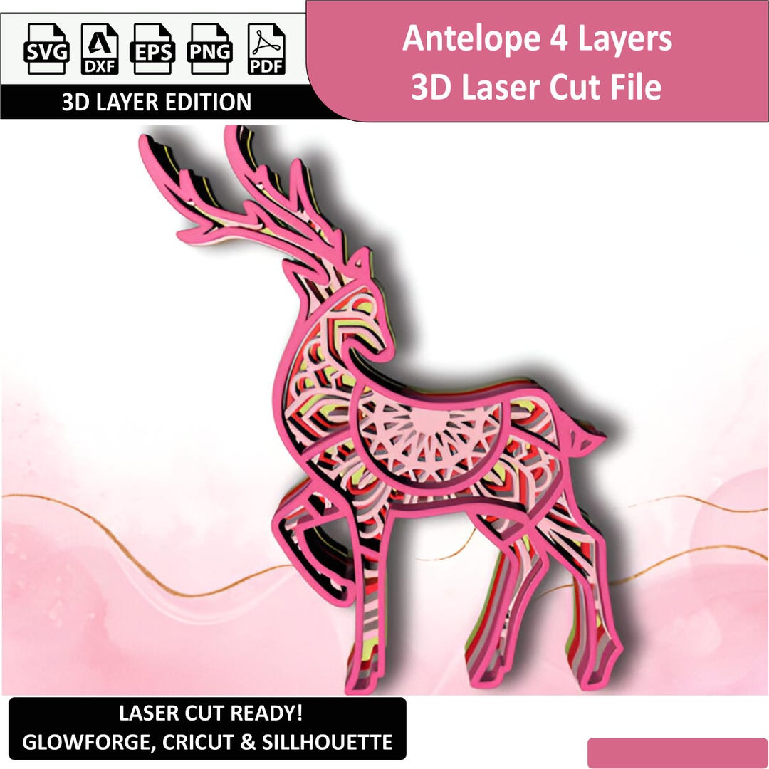 Antelope 3D Laser Cut File - 4 Layer SVG Template for Paper Craft, DIY ...