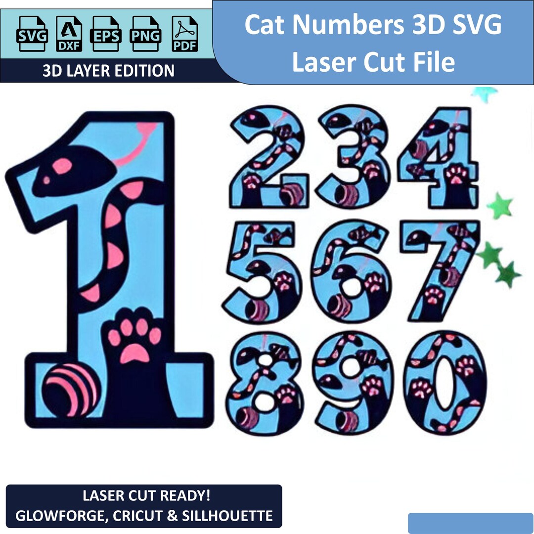 Cat Numbers 3D SVG L 3D Laser Cut File - Etsy