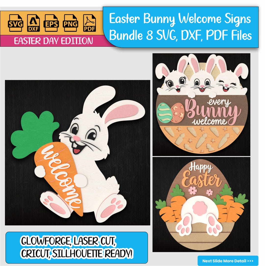 Easter Bunny Welcome Signs Bundle SVG, Easter Day SVG Files, Easter ...