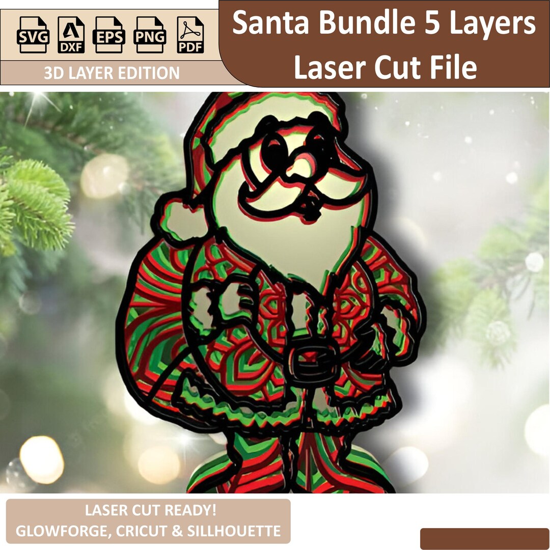 Laser Cut File Santa Bundle 5 Layers SVG Christmas Decor Holiday Craft ...