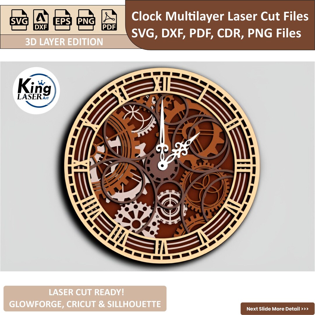 Clock Multilayer Laser Cut Files, 3D Layer Clock SVG Files for Cricut ...