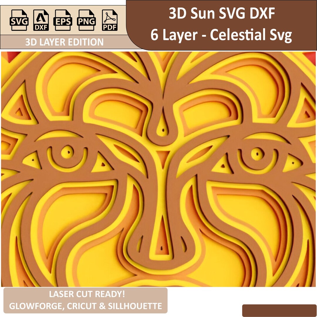 3D Sun SVG DXF Cut File - 6 Layer Celestial Svg for Cricut & Silhouette ...