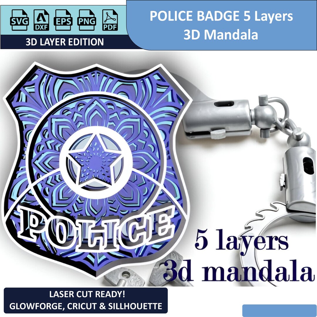 Mandala Laser Cut Police Badge 5 Layers 3D Mandala Design Wood Craft ...