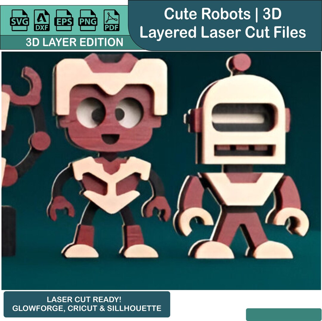 Cute Robots 3D Layered Laser Cut Files | Digital SVG for DIY Crafts ...