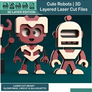 Cute Robots 3D Layered Laser Cut Files | Digital SVG for DIY Crafts ...