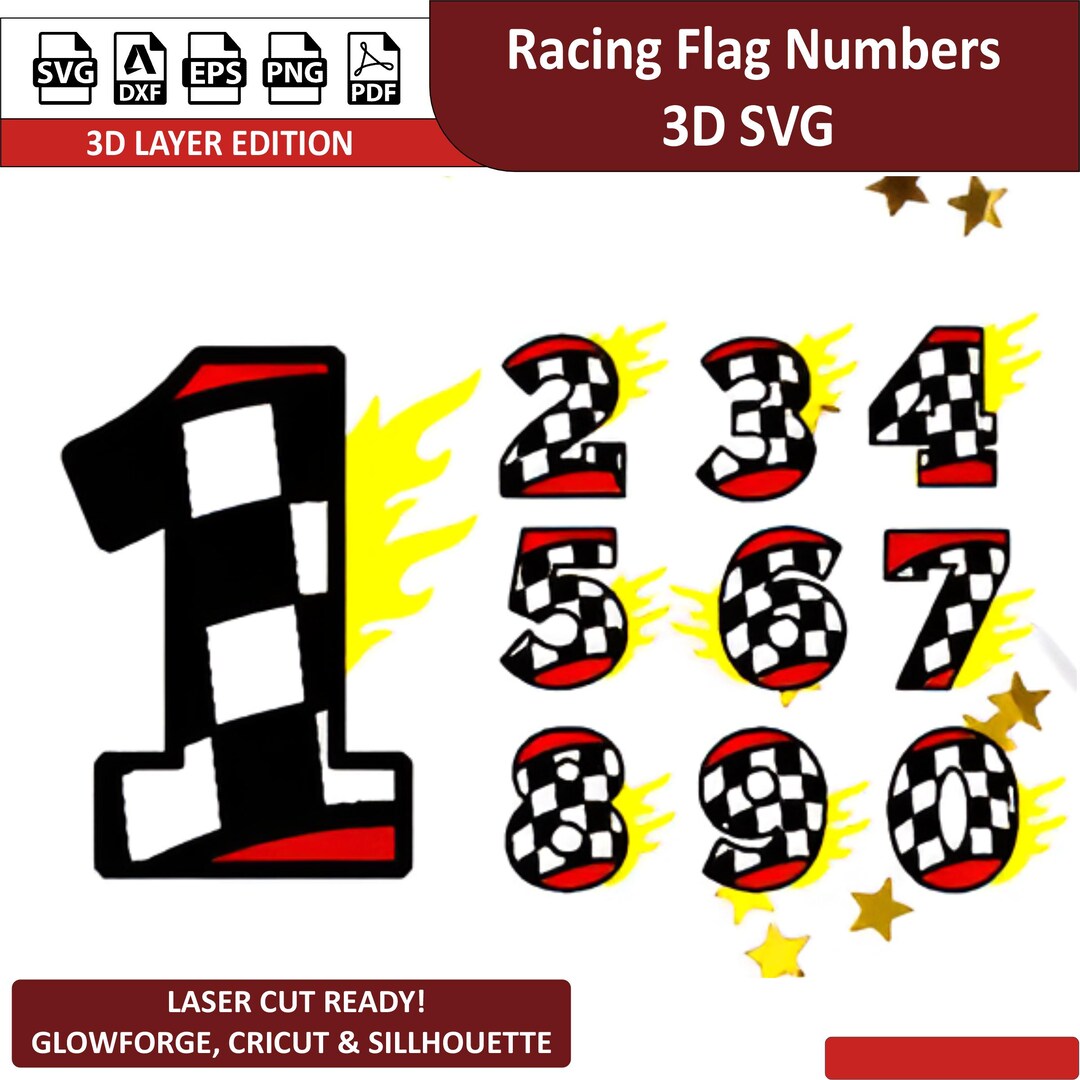 Racing Flag Numbers 3D SVG Cut Files for Cricut & Silhouette | Digital ...
