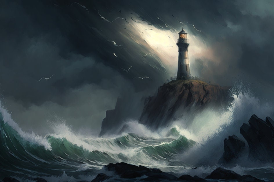 Lighthouse Storm Painting