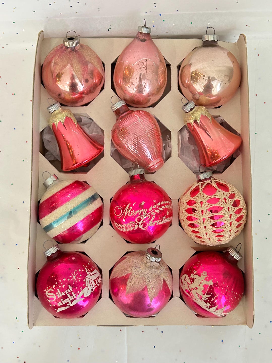 Vintage Shiny Brite Christmas Ornaments pretty in Pink One Dozen Large ...