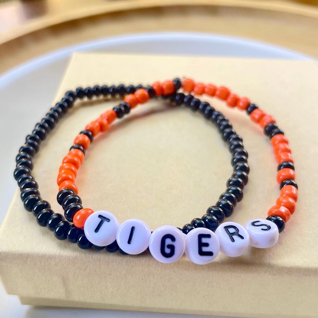 Tigers School Spirit Bracelet Set: Black & Orange Seed Bead Bracelets ...