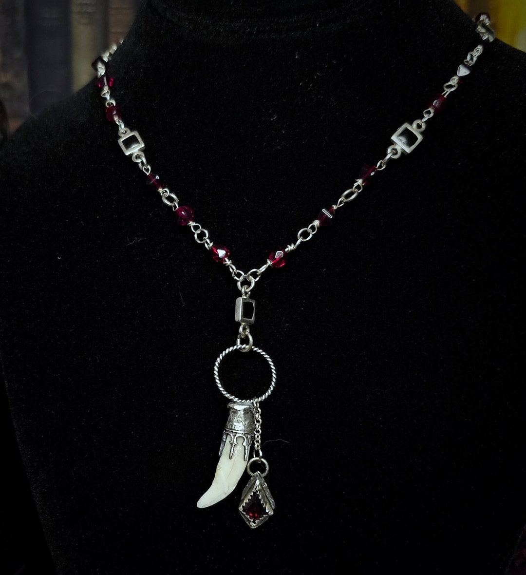 Vampire Fang Rosary Coyote Tooth , Garnet Sterling Silver .925 - Etsy