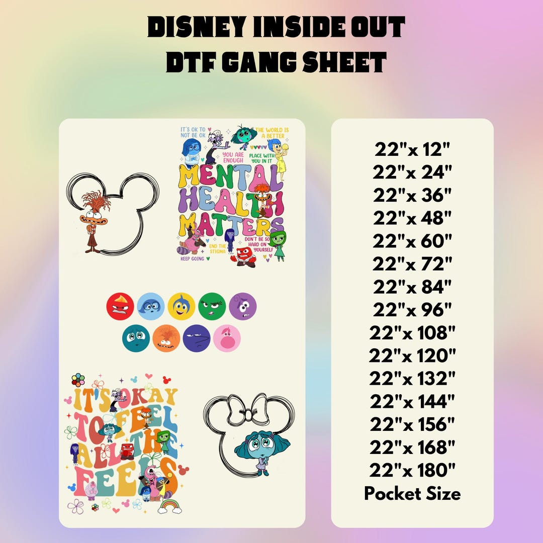 Disney Inside Out in Me DTF Gang Sheet, Inside Out DTF Gang Sheet, DTF ...