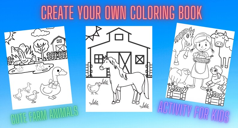 Farm Animal Printable Coloring Book for Kids, Instant Download ...