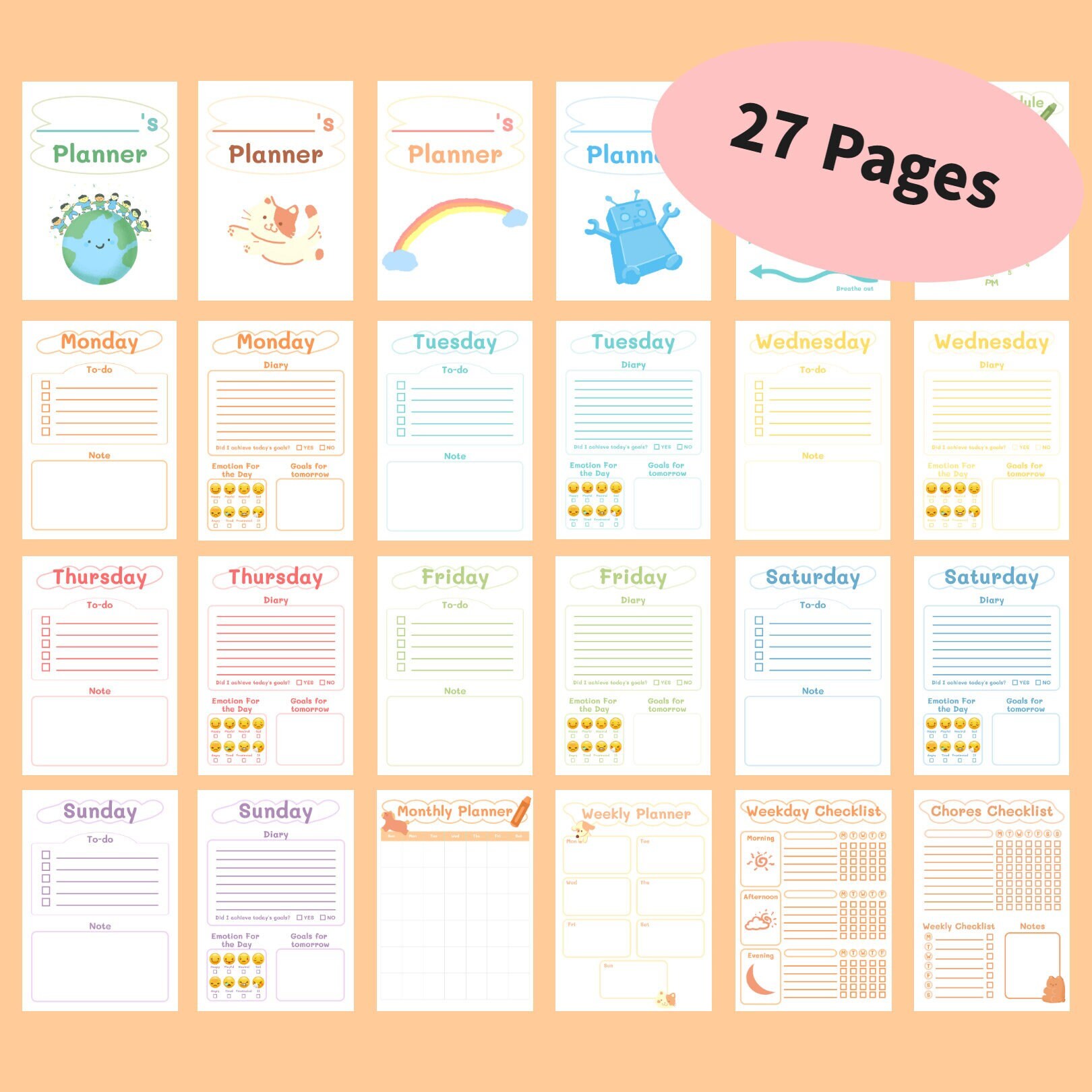 ADHD Planner for Kids, Digital Printable Planner, Children's Planner ...