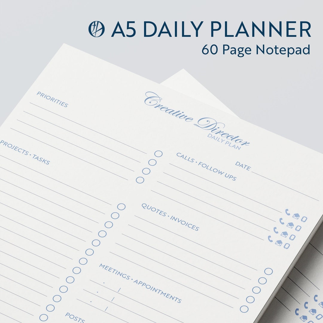 A5 Daily Planner Directors Planner Desktop Organiser 60 Page Notepad ...