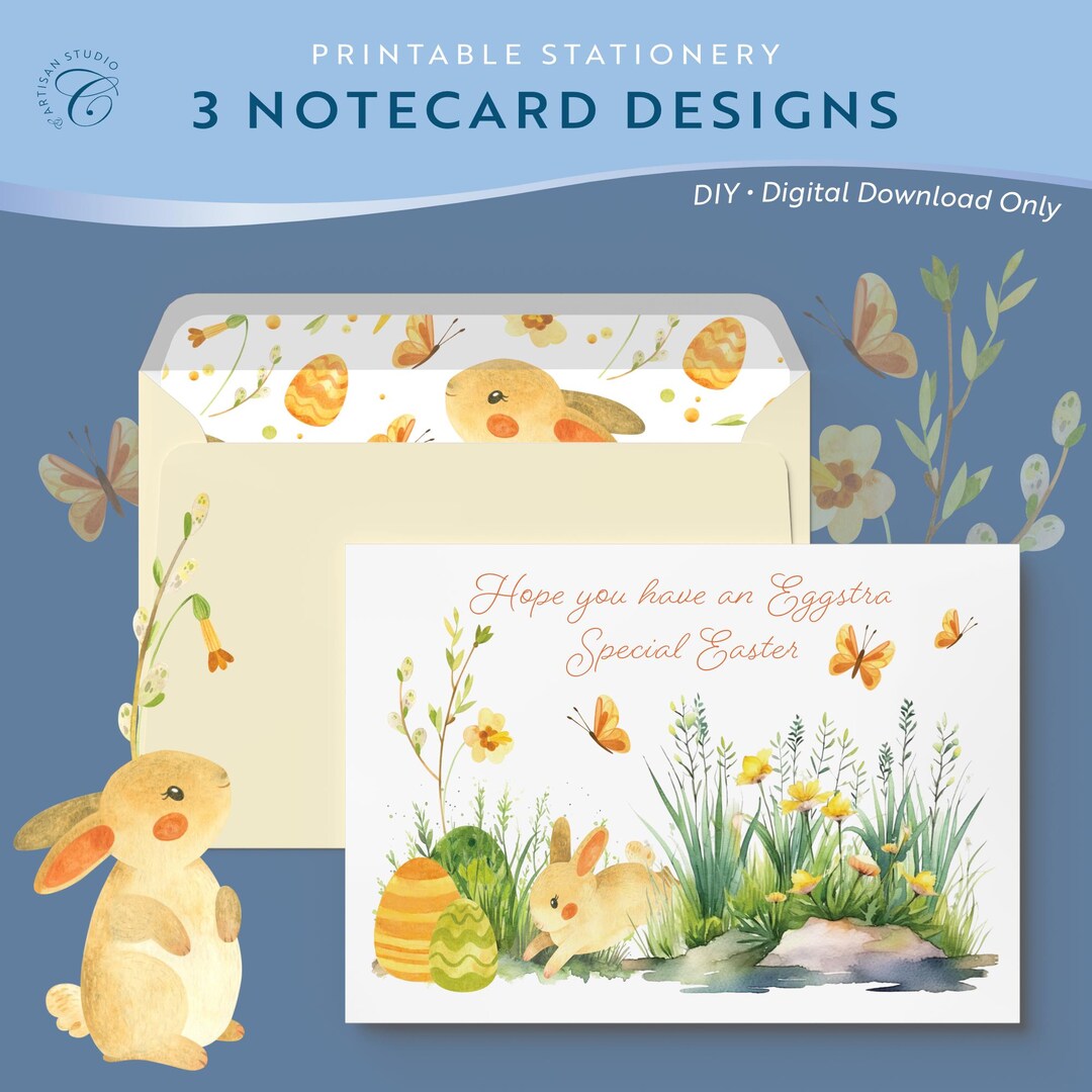 Printable Easter Notecards, 3 Designs, Envelope + Liner Inc, Bonus Gift Tags, A4 Printable ...