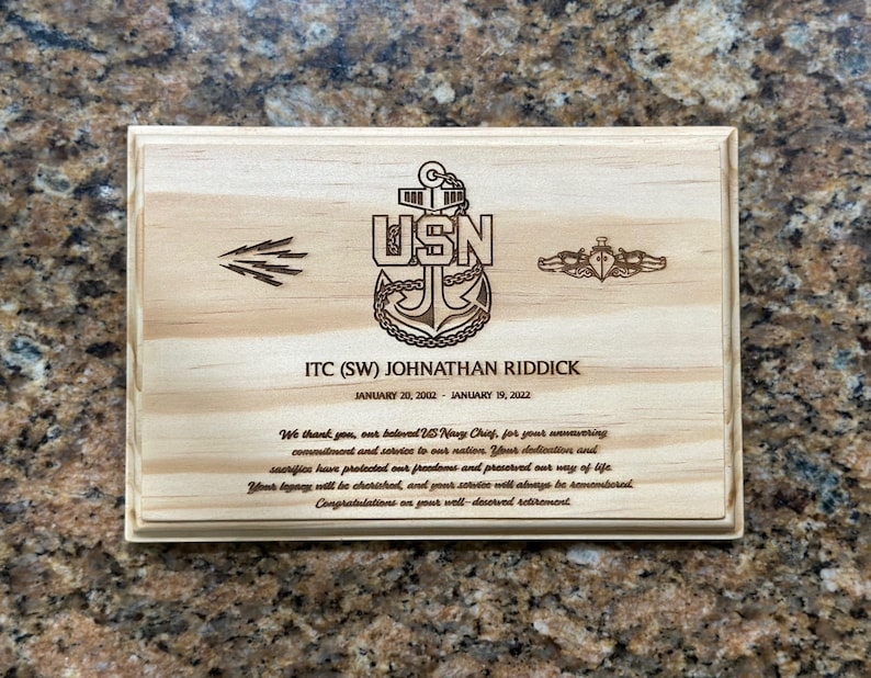 Laser Engraved Personalized US Navy Retirement Plaque - Handcrafted for ...
