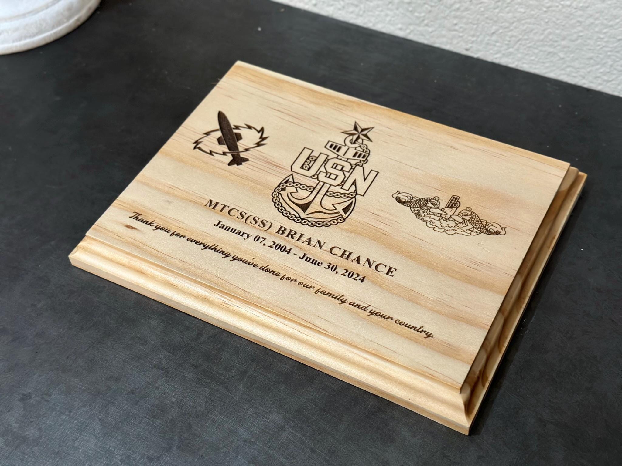 Laser Engraved Personalized US Navy Retirement Plaque - Handcrafted for ...