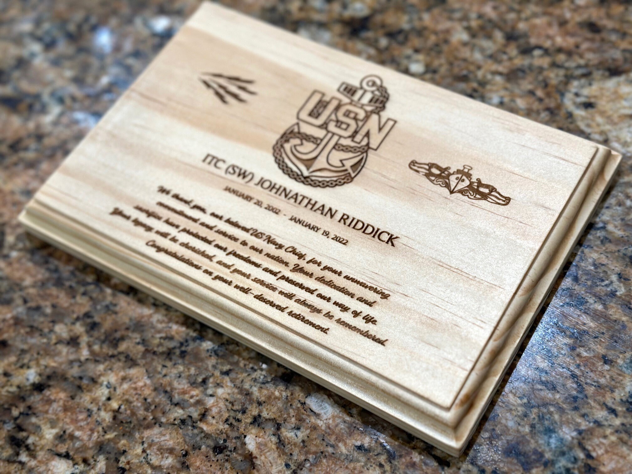 Laser Engraved Personalized US Navy Retirement Plaque - Handcrafted for ...