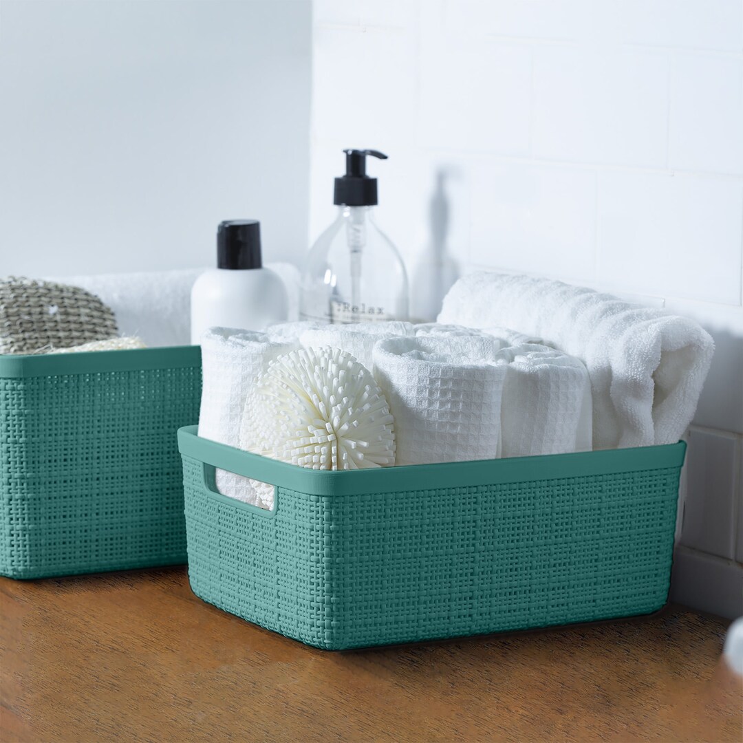 Rectangle Jute Small Basket Resin Plastic Storage Bin Aqua - Etsy