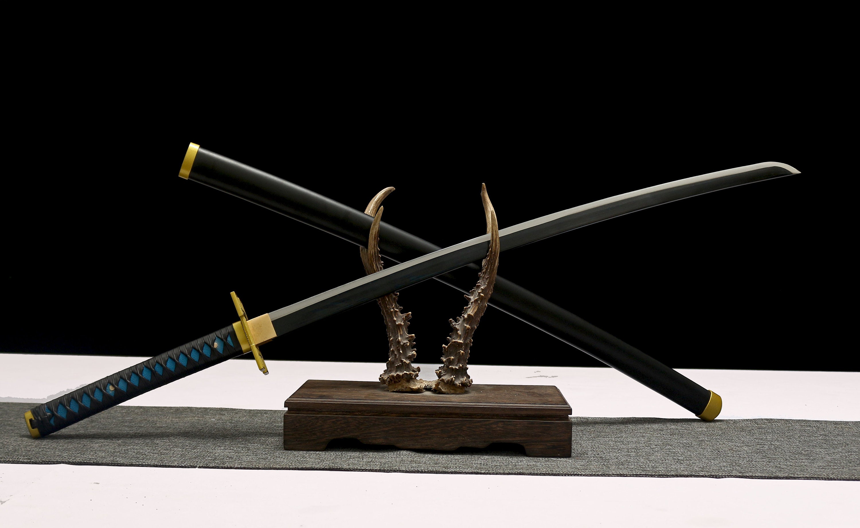 Real Anime Cosplay Black Gold Blue Katana Sword - Etsy